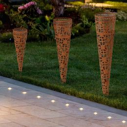 etc-shop Gartendeko Windlicht Erdspieß Kerzenhalter Außenbereich Gartenstecker Kerzenständer Stahl, inkl. Teelichthalterung, Höhen 29-41-51,5 cm, 3er Set