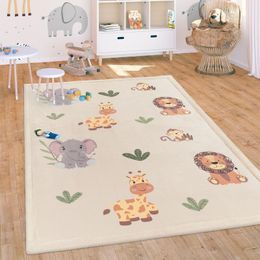 Teppich Kinderzimmer Spielmatte Waschbar Rutschfest Regenbogen Planet Tiere Soft 160x220 cm, Beige - Paco Home