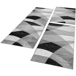 Paco Home - Bettumrandung Läufer Teppich Geometrisch Meliert Grau Weiß Schwarz Läuferset 3Tlg 2mal 60x100 1mal 80x250