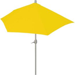 HHG Sonnenschirm halbrund Lorca, Halbschirm Balkonschirm, uv 50+ Polyester/Alu 3kg 270cm gelb ohne Ständer - yellow