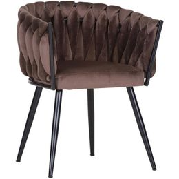 Lomadox - Design Samt Stuhl in braun mit geflochtener Rückenlehne TARRAS-123 hochwertiges Metallgestell, b/h/t: ca. 60/78/55 cm - braun