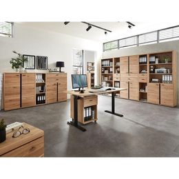 Lomadox Büromöbel Set 10-teilig SARINA-36 mit höhenverstellbarem Schreibtisch in Altesche teilmassiv - braun