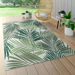 Paco Home - In- & Outdoor Teppich Flachgewebe Jungel Gecarvtes Florales Palmen Design Grün 80x250 cm