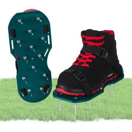 Rasenlüfter Schuhe, je 13 Nägel, Vertikutierer, Nagelschuhe Rasen, Rasenbelüftungsschuhe, 13,5 x 30 cm, grün - Relaxdays