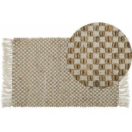 Beliani Teppich Beige Jute und Baumwolle 50x80 cm mit Fransen Kurzflor rechteckig Boho Stil Wohnzimmer Arbeitszimmer u. Schlafzimmer - Beige