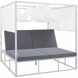 Beliani Sonnenbett Weiß / Grau mit Sonnendach Aluminium / Polyesterauflagen verstellbare Sitzplätze Doppelliege/ Sonnenliege/ Gartenliege/ Sonneninsel - Grau