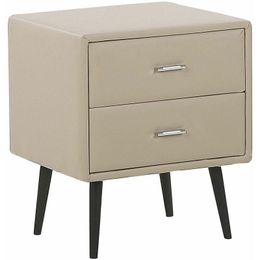 Beliani Nachttisch Beige Kunstleder mit 2 Schubladen Modern Minimalistisch Glamour Look Schlafzimmer