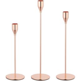 Kerzenständer 3er Set, Metall, moderne Kerzenhalter für Stabkerzen, versch. Größen, Stabkerzenhalter, roségold - Relaxdays