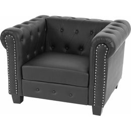 HHG Neuwertig] Luxus Sessel Loungesessel Relaxsessel Chesterfield Edingburgh Kunstleder eckige Füße, schwarz - black