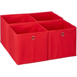 Aufbewahrungsbox 4er Set, faltbare Regalboxen, HxBxT: 30 x 30 x 30 cm, Grifflöcher, Faltboxen für Regale, rot - Relaxdays