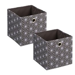 Relaxdays - Aufbewahrungsbox aus Stoff, 2er-Set, weißes Muster, HxBxT: 30,5 x 30 x 30 cm, faltbarer Regalkorb, grau/weiß