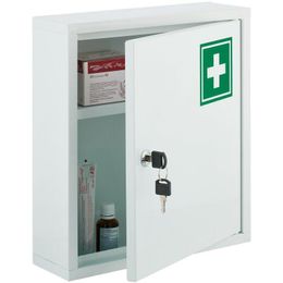 Relaxdays - Medizinschrank, abschließbarer Apothekerschrank, für Medikamente, HxBxT: 36 x 31,5 x 10 cm, hängend, weiß/grün