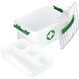 Medizinbox, 5 Fächer, Erste Hilfe Kasten für Hausapotheke, Kunststoff, HxBxT: 14,5 x 30 x 20 cm, weiß/grün - Relaxdays