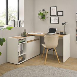 Lomadox Büromöbel Set weiß mit Eiche CRISP-61 modern 3-teilig mit Schreibtisch - weiß