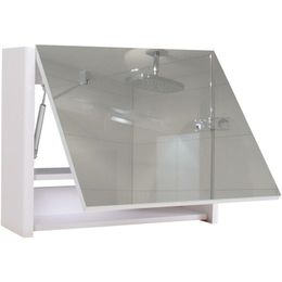 HHG - Spiegelschrank 630, Wandspiegel Badspiegel Badezimmer, aufklappbar hochglanz 48x79cm weiß - white