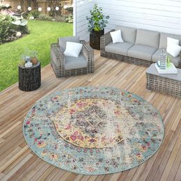 In- & Outdoor Teppich Modern Orient Print Terrassen Teppich Türkis ø 200 cm Rund - Paco Home