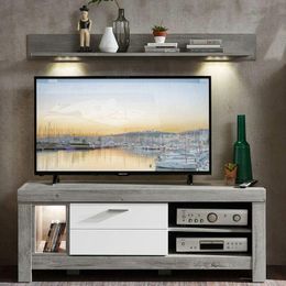 Lomadox TV-Lowboard und Wandboard inkl. led GRONAU-55 in weiß matt und Haveleiche Nb. BxHxT 150x139x47cm - braun