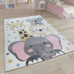 Paco Home - Kinderteppich Teppich Kinderzimmer Kurzflor Mädchen Jungs Sterne Tier Creme Grau 120 cm Rund