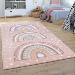 Paco Home - Kinderteppich Kinderzimmer Teppich Kurzflor Junge Mädchen Herz Punkte Rosa 133 cm Quadrat