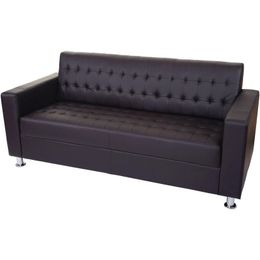 HHG 3er Sofa Pori, Couch Loungesofa, Kunstleder, Metall-Füße 180cm coffee - brown