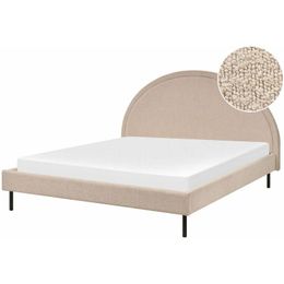 Beliani Bett Beige Bouclé Gepolstert Lattenrost 160 x 200 cm Hohes Rundes Kopfteil Retro Schlafzimmer Möbel Ausstattung - Beige