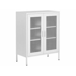 Beliani Schrank Weiß Metall 80 x 40 x 102 cm mit 2 durchsichtigen Türen 2 Regalböden 2 Griffen Flur Schlafzimmer Küche Wohnzimmer - Weiß