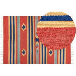 Beliani Kelim-Teppich Mehrfarbig Baumwolle 140 x 200 cm mit Fransen Geometrischem Muster Handgewebt Zweiseitig Modern Boho Wohnzimmer Schlafzimmer - Bunt