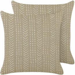 Beliani - Dekokissen 2er Set Taupe Baumwolle 45 x 45 cm Bezug mit Füllung Reißverschluss Geometrisches Muster Boho Modern Wohnzimmer Schlafzimmer Deko