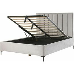 Beliani Polsterbett Samtstoff Grau 160x200 cm mit Bettkasten hochklappbar für Schlafzimmer Doppelbett Ehebett - Schwarz
