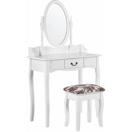 Beliani - Schminktisch Weiß 142x 40 x 80 cm Hocker Kippbarer Ovaler Spiegel 1 Schublade Schlafzimmer Wohnzimmer Aufbewahrung Kosmetika - Bunt