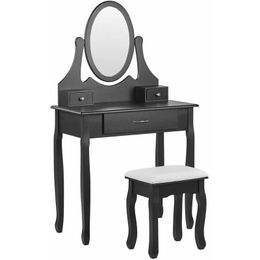 Beliani Schminktisch Schwarz und Weiß MDF-Platte mit Holzbeinen Ovalem Spiegel 3 Schubladen Hocker Glamour für Erwachsene Schlafzimmer Jugendzimmer - Weiß