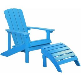 Beliani Gartenstuhl mit Fußhocker Blau Kunstholz Muskoka Stuhl mit breiten Armlehnen Gartenmöbel Gartenausstattung Lounge Terrasse - Blau