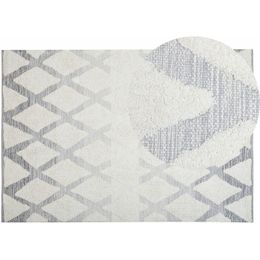 Beliani Teppich Beige mit Grau 140 x 200 cm Shaggy Handgewebt mit orientalischem Muster Rechteckig - Grau
