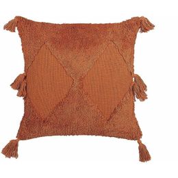 Beliani - Dekokissen Orange Baumwolle 45 x 45 cm Bezug mit Füllung Reißverschluss Geometrisches Muster Strukturiert Quasten Boho Wohnzimmer