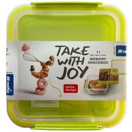 Memory Snackbox, Lunchbox 1l, herausnehmbarer Einsatz, grün transparent - 16x15x7,7cm - Rotho