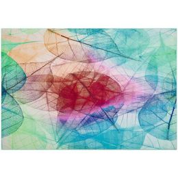 Beliani Teppich Bunt Polyester 160 x 230 cm Kurzflor Blätter Modern 3D Rechteckig - Blau