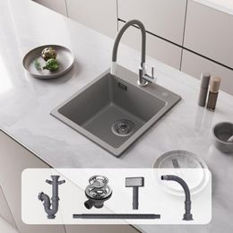 CECIPA - Metallgraues Granit spülbecken, Küchenspüle, 40 x 45 cm, Spülen geruchshemmendes Design