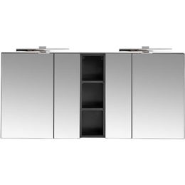 Lomadox Doppel-Spiegelschrank, 140cm, LED-Beleuchtung, matt schwarz, PUEBLA-56-BLACK - schwarz