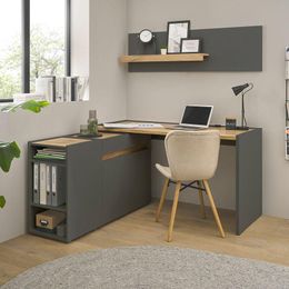 Lomadox Büromöbel Set anthrazit mit Eiche CRISP-61 modern 4-teilig mit Schreibtisch - anthrazit