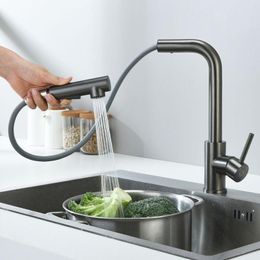 CECIPA Wasserhahn Küche Ausziehbar Küchenarmatur mit 2 Strahlarten Spültischarmatur 360° Schwenkbar Mischbatterie Küche grau