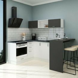 Moderne Eckküche Matera 180x160 mit umkehrbarer weißer und schwarzer Halbinsel