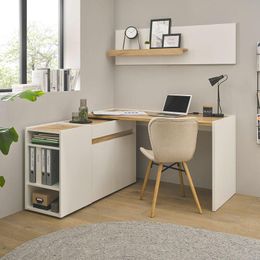 Lomadox Büromöbel Set weiß mit Eiche CRISP-61 modern 4-teilig mit Schreibtisch - weiß