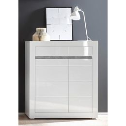 Lomadox Highboard in weiß Hochglanz COGO-61 mit Griffmulden in Betonoptik BxHxT: 100x112x35cm - weiß