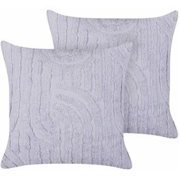 Beliani Dekokissen 2er Set Mintgrün Baumwolle 45 x 45 cm Bezug mit Füllung Reißverschluss Strukturiert Geometrisches Muster Wohnzimmer Schlafzimmer - Violett