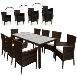 Casaria - Polyrattan Gartenmöbel Set 9 teilig Stühle stapelbar inkl. 7cm Auflagen 190x90cm Gartentisch Terrasse Balkon Möbel Sitzgruppe Essgruppe