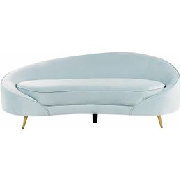 Beliani - Sofa Blau Samtstoff 3-Sitzer Oval Gebogen Dicke Polsterung mit Metallfüßen Gold Freistehend Retro Glamourös für Wohnzimmer Salon Flur Diele