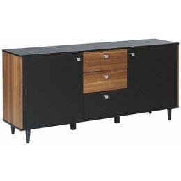 Beliani - Sideboard Schwarz/dunkler Holzfarbton Faserplatte Schubladen Schränke Metallgriffe modernes Design Schlafzimmer Wohnzimmer Aufbewahrung