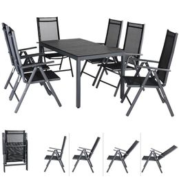 Casaria - Gartenmöbel Set 6 Stühle mit wpc Tisch 140x80cm Aluminium Sicherheitsglas Wetterfest Klappbar Modern Terrasse Balkon Möbel Sitzgruppe