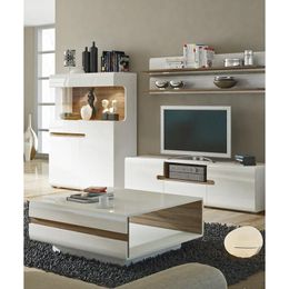 Lomadox Wohnzimmermöbel Set mit Beleuchtung in weiß Hochglanz mit Trüffel Eiche Nb. LEGNICA-129 - weiß