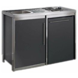 Küchenzeile mit Kochplatte und Kühlschrank metalline 120cm, anthrazit pulverbeschichtet Moderna